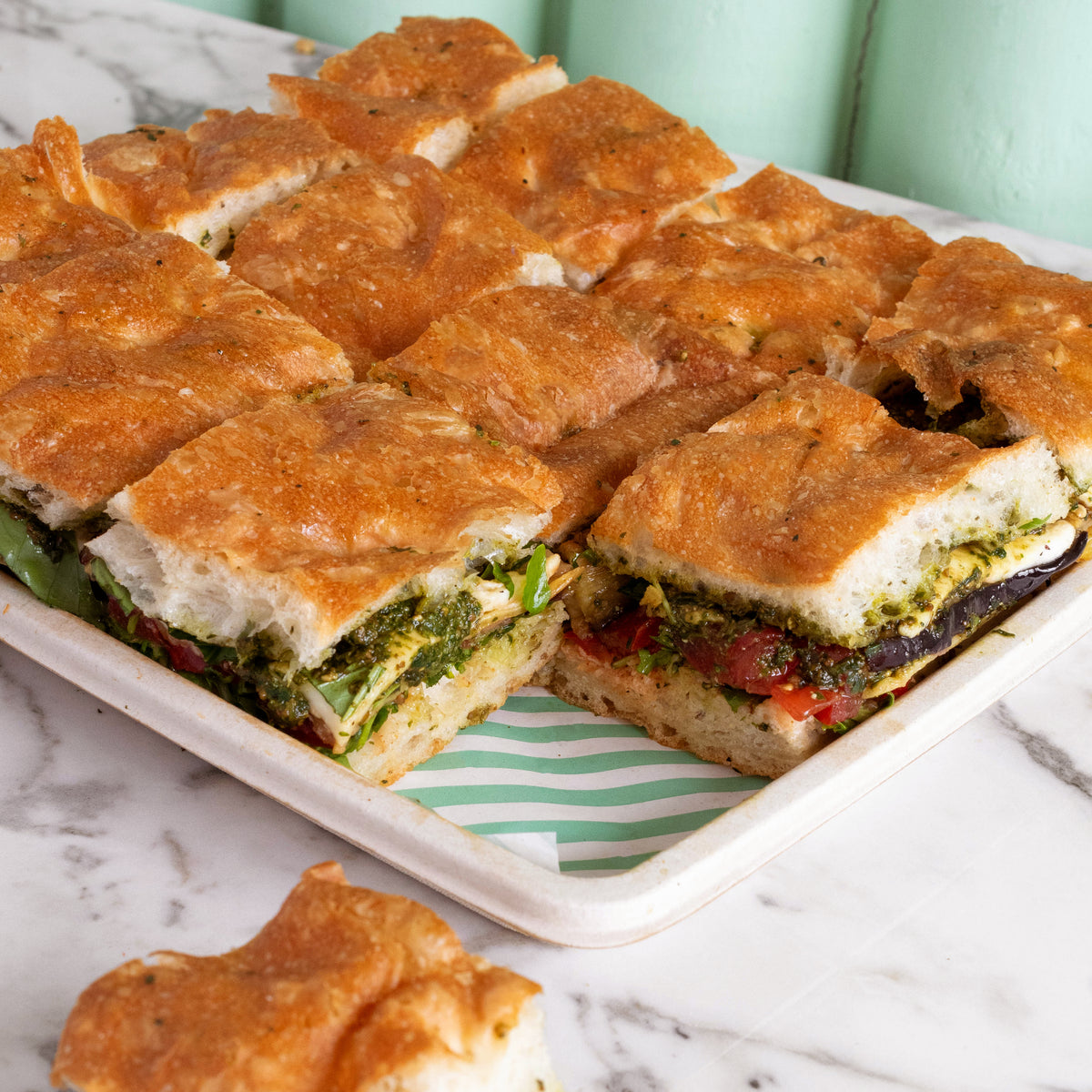 Grilled Aubergine, Mozzarella & Basil Pesto Panini Platter | Lina ...